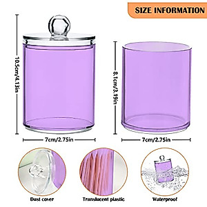 JUMBEAR 4 Pack Light Purple Solid Color Qtip Holder Dispenser with Lid 14 oz Clear Plastic Apothecary Jar Set for Bathroom Vanity Organizers Storage Containers