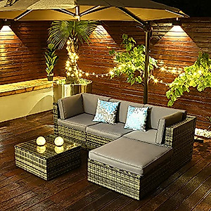 YITAHOME 5 Piece Outdoor Patio Furniture Sets, All-Weather Wicker Sectional Sofa Patio Conversation Set with Ottoman, Coffee Table and Cushions, Gray Gradient