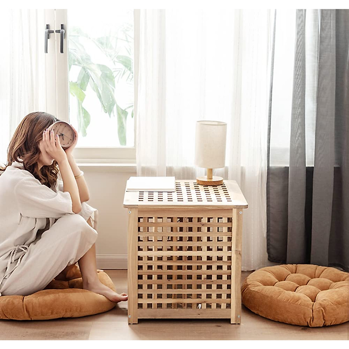 Sexysamba Round Floor Seat Pillows Cushions 22" x 22", Soft Thicken Yoga Meditation Cushion Pouf Tufted Corduroy Tatami Floor Pillow Reading Cushion Chair Pad Casual Seating for Adults & Kids, Khaki