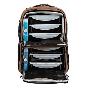 EDC Meal Prep Backpack by Evolutionize - Full Meal Management System - Holds 6 Meals - Includes Portion Control Meal Prep Containers + Ice Pack (Backpack - 6 Meal, Brown (Waxed Canvas))