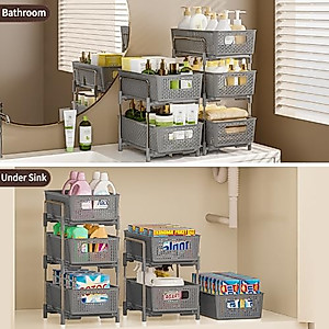 Bathroom Organizers and Storage, 2 Pcs 3 Tier Under Sink Organizer, Medicine Cabinet Organizers With Dividers, Pull Out Cabinet Organizer, Bathroom Cabinet Organizer and Storage, Kitchen Storage Grey