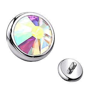 Pierced Owl 14GA G23 Implant Grade Titanium Bezel Set CZ Crystal Internally Threaded Dermal Anchor Top (Aurora Borealis)