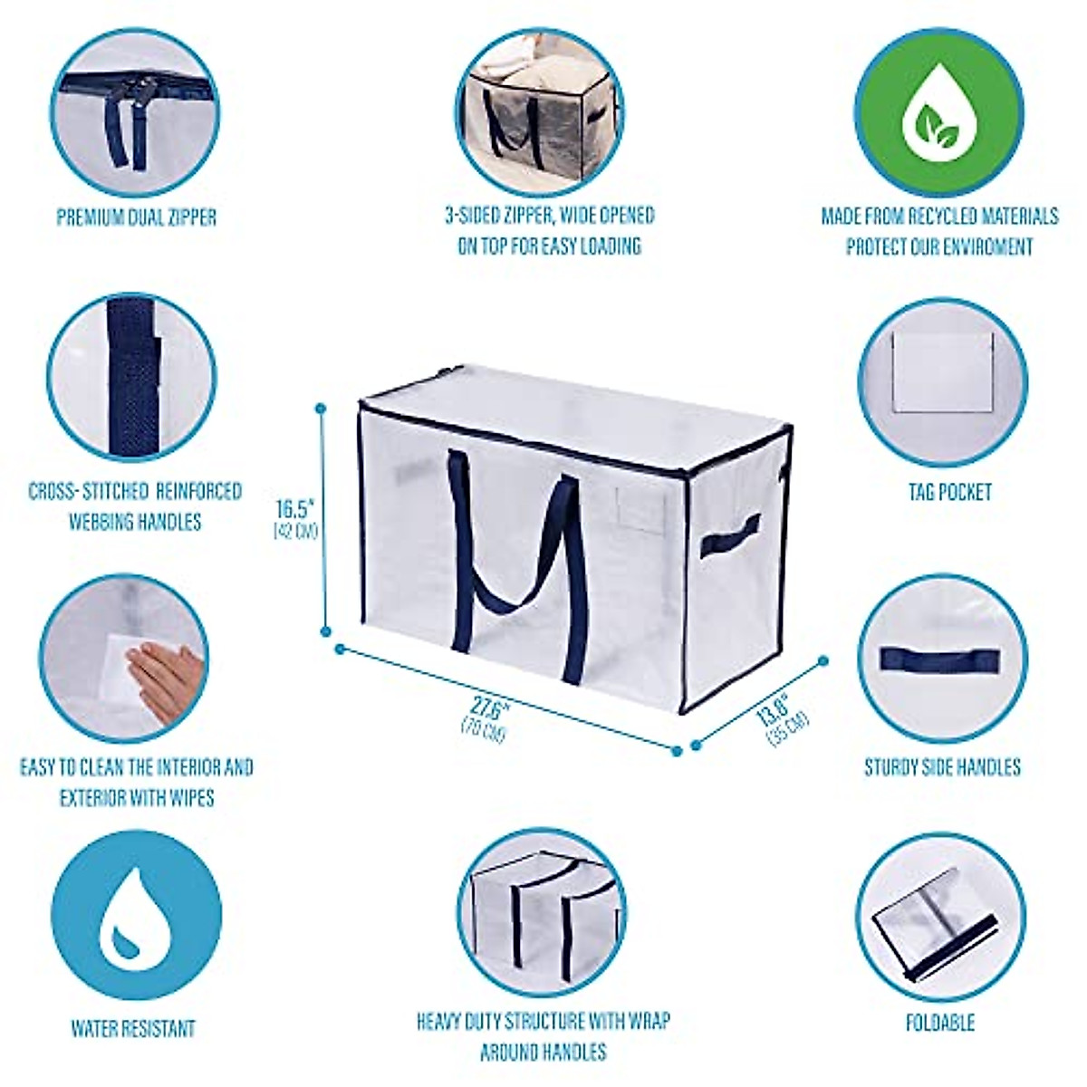 VENO 8 Pack Extra Large Moving Storage Bags with Zippers, Foldable Heavy-Duty Tote for Space Saving, Alternative to Moving Boxes, Packing Supplies, Plastic Storage Bins (Clear - Set of 8)