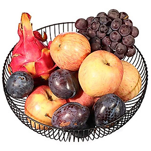 Cq acrylic Metal Wire Fruit Basket,Large Round Storage Baskets for Bread,Metal Wire Bread Fruit Bowl Vegetable Stand Holder for Snacks,Modern Fruit Bowl Decorate Kitchen Counter,Black