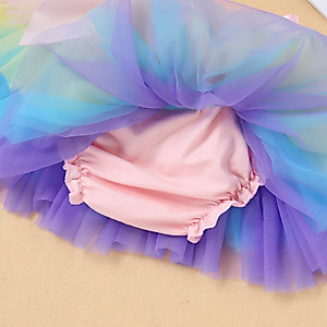 Baby Girls Rainbow Tutu Skirt with Headband Sets Toddler Girl Tulle Bloomers Diaper Covers Bowknot Bottom Skirts Skorts Tutu for Baby Girl 1st Birthday Cake Smash Outfit Rainbow 6-12 Months