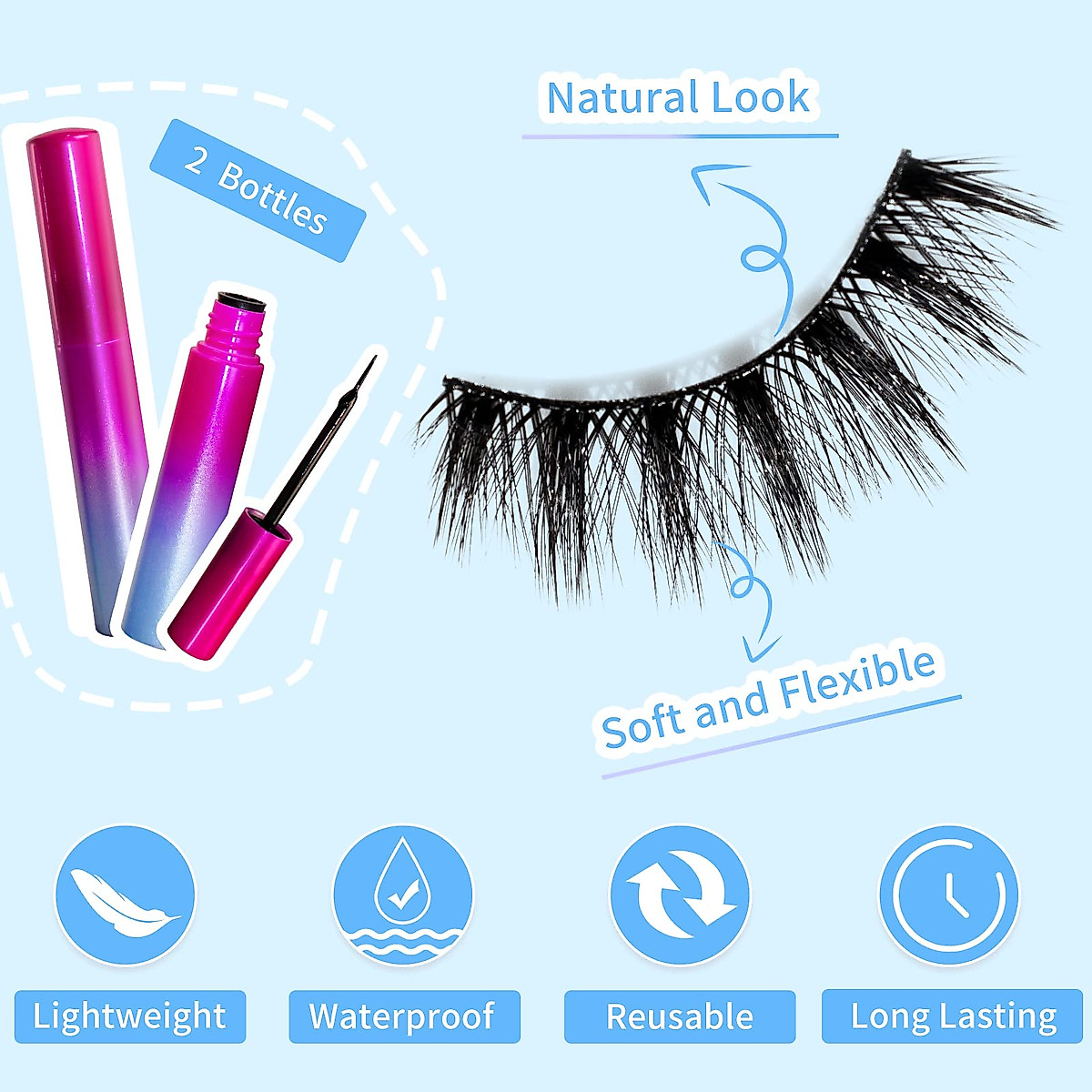 Magnetic Eyelashes Kit, Long Lasting and Reusable Magnetic lashes Natural Look, 14 Pairs False Eyelashes with Magnetic Eyeliner & Tweezers, Easy to Wear, No Glue Needed