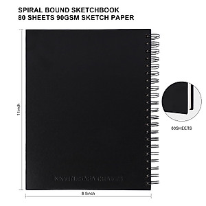 8.5x11inches Hardbound Sketch Book, Spiral Bound Sketch Pad, 80-Sheets 90gsm Inner Paper, Acid Free Drawing Art Paper, Prefect Works with Kids and Adults