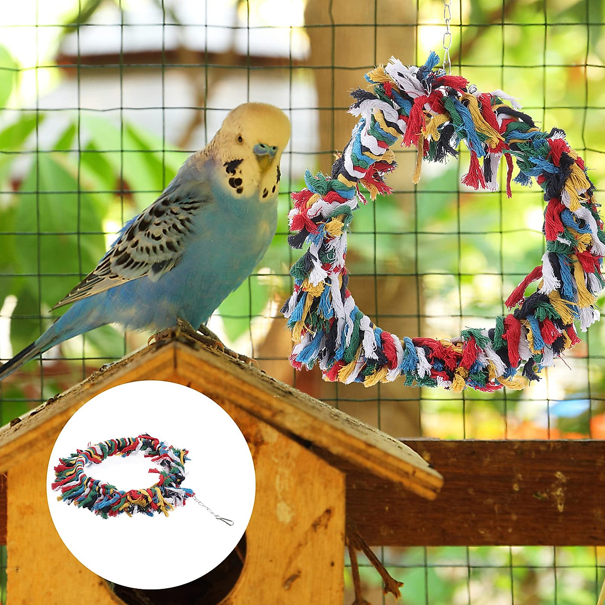 Bird Snuggle Ring-Parrot Cotton Preening Grooming Ropes Colorful Hanging Swing for African Grey Small Cockatoos Conure (Random Color)