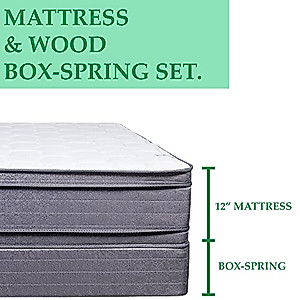 Treaton 12" Twin Size Double Sided Mattress And Box Spring - Foam Encased Double Pillow Top Medium Plush With Exceptional Back Support, Not Compressed, No Assembly Required 38x74
