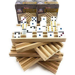 Matty's Toy Stop Deluxe Solid Wood Domino Trays (4 Count) Game Bundle - 2 Pack (8 Trays Total)