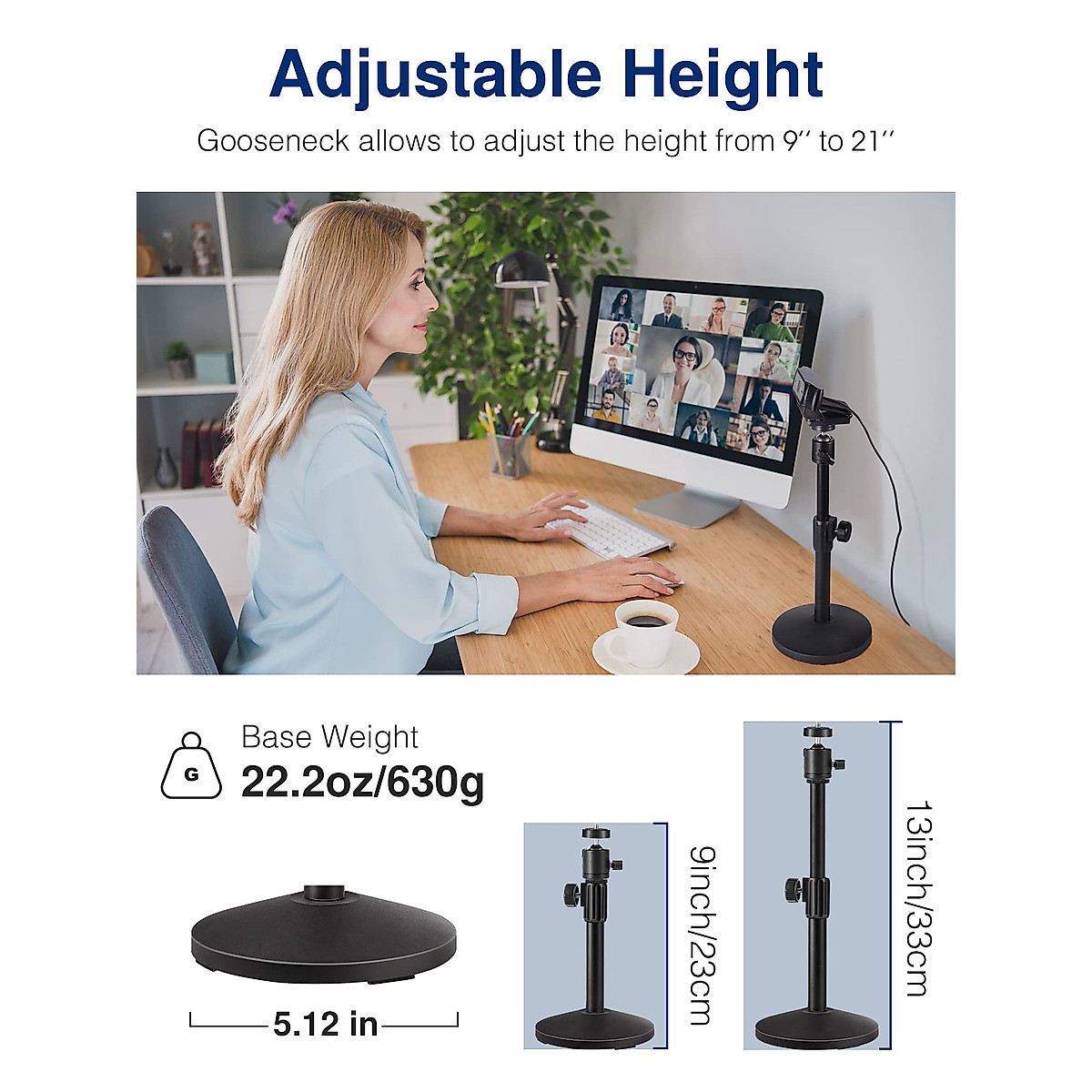 Puroma Webcam Stand Goose-Neck Mount Stand Upgraded Desktop Stand for Logitech Webcam C922 C930e C920S C920 C615 and Other Webcam with 1/4" Thread