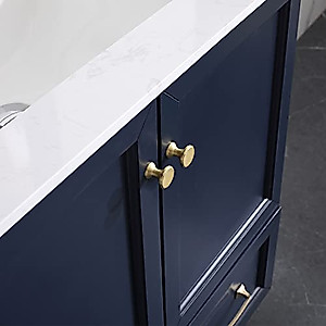 walsport Bathroom Vanity with Sink 32" Navy Cabinet White Undermount Ceramic Vessel Sink Vanities Set Chorme Faucet Drain with Mirror