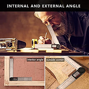 Digital Angle Finder Protractor,2 in 1 Auzof Angle Finder Ruler,7Inch / 200mm Stainless Steel Angle Measuring Tool with LCD Display for Woodworking/Carpenter(2 Batteries Included)