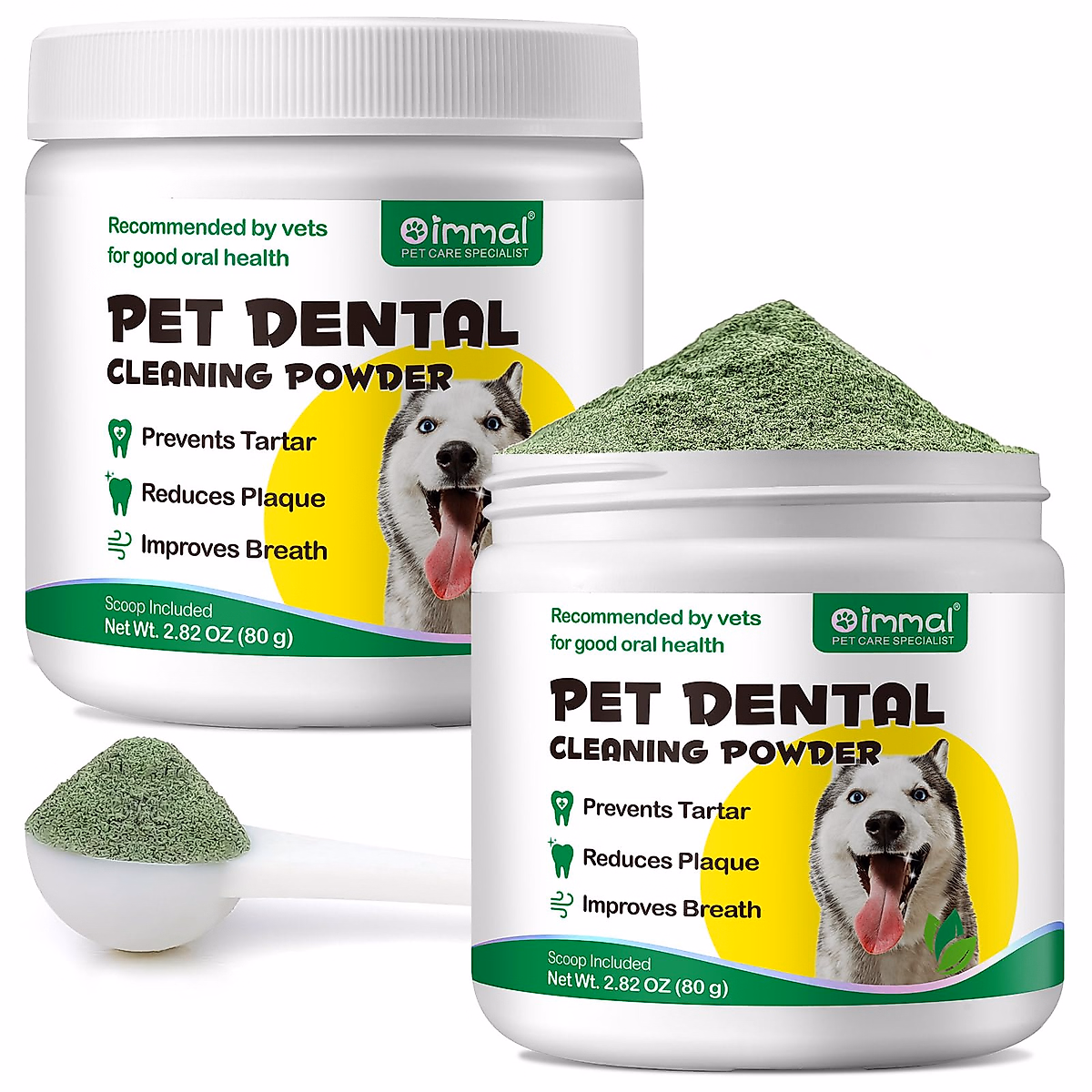 Teeth Cleaning Powder for Dogs, 2 x 80g Dog Dental Powder Cleaning Teeth, Dog Breath Freshener with Probiotics for Bad Breath, Plaque, Tartar - Dental Care Supplement for Small, Medium & Large Dogs