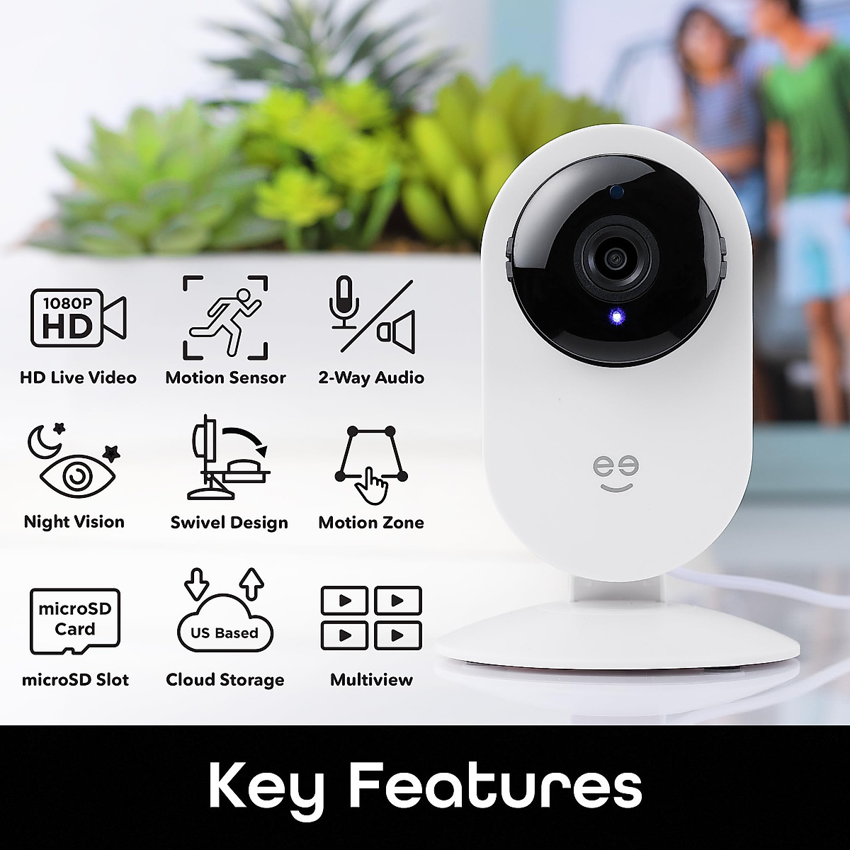 Geeni Glimpse 1080p Smart Indoor Camera, Motion Detection, Night Vision, Two-Way Audio, Cloud/MicroSD Storage, 110° Lens, Alexa/Google Compatible