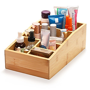 Dicunoy 2 Pack Bamboo Tea Bags Organizer, Wood Coffee Supplies Holder Box, Coffee Condiment Station Storage with 5 Compartments for Sugar Packet, Stirrer, Creamer Singles, Sweetener