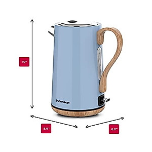 Homeart Panda Cordless Electric Kettle with Wood Detail and 4-Slice Retro Toaster Combo, Powder Blue
