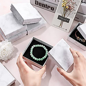 Pajean 12 Pieces Marble White Cardboard Paper Jewelry Boxes Square Marble Texture Pattern Cases for Necklaces Bracelets Earrings