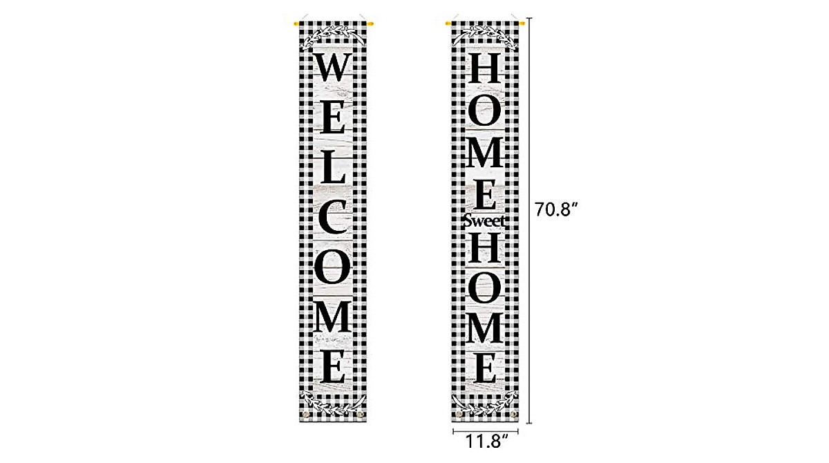 DUDOU Welcome Home Porch Sign - Farmhouse Buffalo Plaid Decor