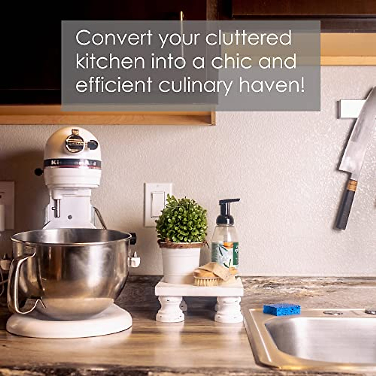 Decorative Riser Pedestal display stand, Display bathroom and home décor, risers for display of farmhouse kitchen decor, wood riser tray (White Feet)