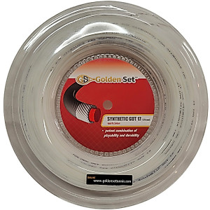 Golden Set Synthetic Gut 17g (1.30mm), Reel (660ft/200m), Tennis String (White)