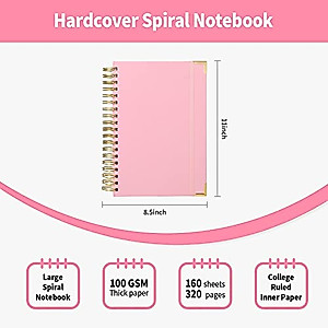 Ddaowanx Hardcover Spiral Notebook, College Ruled Notebook Journal, 8.5"x11", 320 Pages Leather Writing Journal for Women, 3 Subject A4 Hardcover Notebook for Work School (A4)