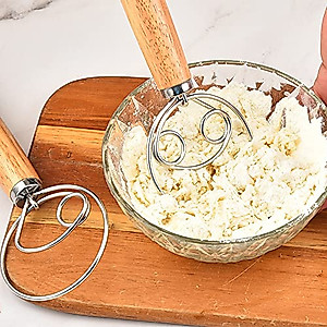 Danish Dough Whisk Cosybeau 13 Inch Bread Mixer For Dough Hooks With Stainless Steel Ring Dutch Whisk Kitchen Baking Tools Supplies Wisks For Bread Batter Cake Pastry (Lap+Double Lap)