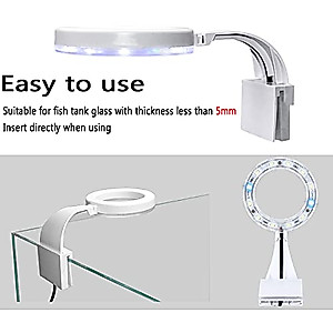 GVOREE 5W Mini Fish Tank Light White Clip-on Aquarium Lights for Small Betta Fish Tank,Round Light Aquatic Plant Lighting (White Body + Blue LED Light) Suitable for Small Fish Tanks