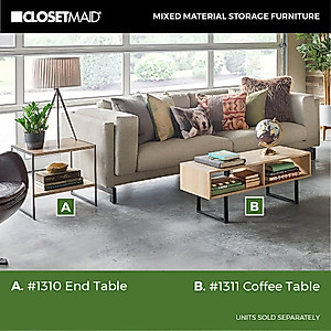 ClosetMaid 1311 Rectangular Wood Coffee Table with Storage Shelves, Natural