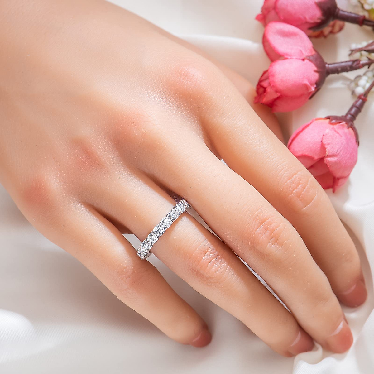 SecreTalk 2.2ct Moissanite Engagement Promise Ring for Women - Diamond Wedding Band 925 Sterling Silver D Color VVS with Certificate of Authenticity (6)