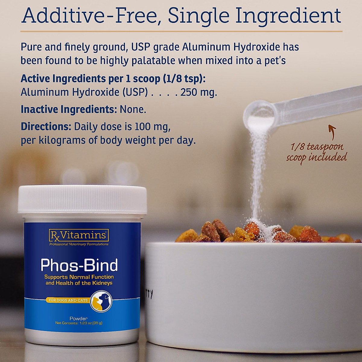 Rx Vitamins Phos-Bind - Kidney Support Supplement Powder - Phosphate Binder for Cats & Dogs for Kidney Health - Supports Normal Kidney Cleanse and Essential Kidney Care - 35g