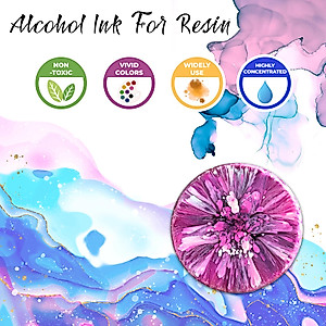 Alcohol Ink Set - 24 Vivid Colors, Concentrated Alcohol-Based Ink, Epoxy Resin Paint with Metallic Color Dye for Resin Coasters, Acrylic Painting, Tumbler Making,10ml Each