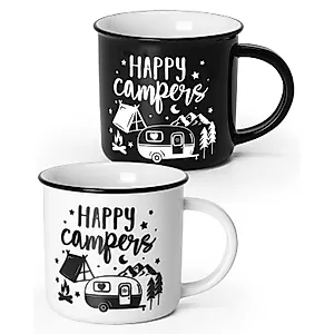 Nefelibata Camping Coffee Mug Christmas Gifts Camping Tea Cups Travel Drinking mugs for Couples, Ceramic Mug His and Hers Anniversary Present Gifts Set of 2