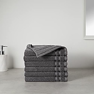 Amazon Basics Cotton Hand Towels, Made with 30% Recycled Cotton Content - 6-Pack, Dark Gray