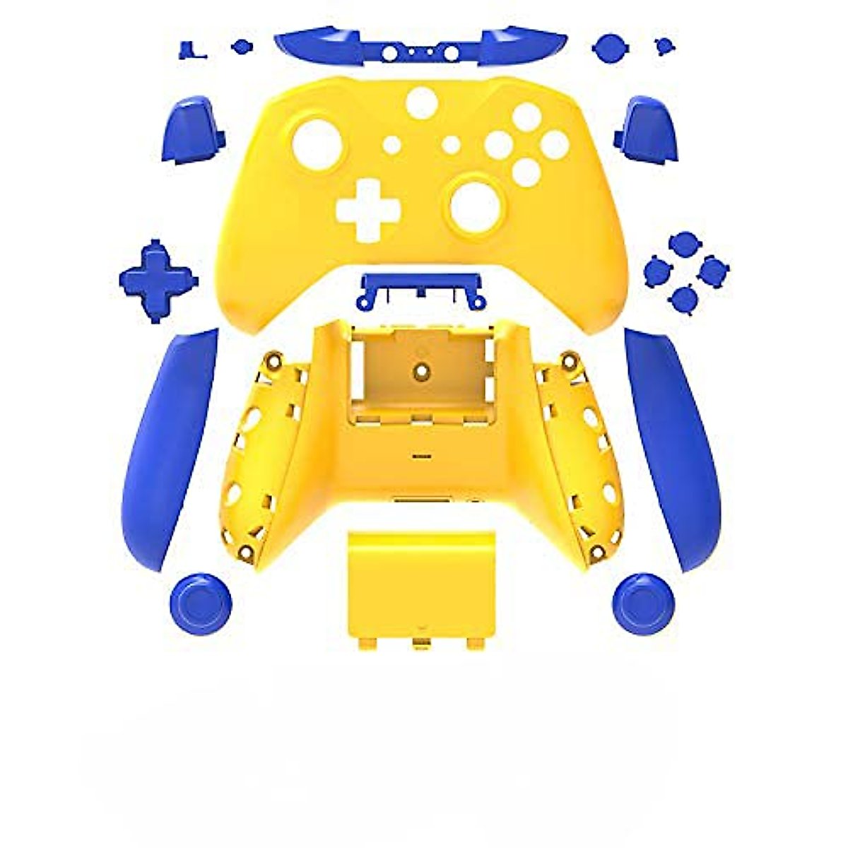 Full Housing Shell Faceplates Cover Case with Bumper Trigger ABXY Button RT LT RB LB Dpad Buttons Set for Xbox One Slim Xbox One S Controller Replacement (Yellow+Blue)