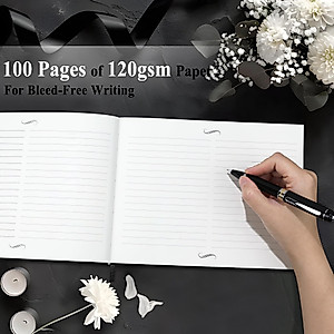 SUNEE Funeral Guest Book for Memorial & Funeral Services – in Loving Memory Funeral Book, Celebration of Life Guest Book with 100 Lined Pages, Table Sign, Ribbon Bookmark and Linen Hardcover, Black