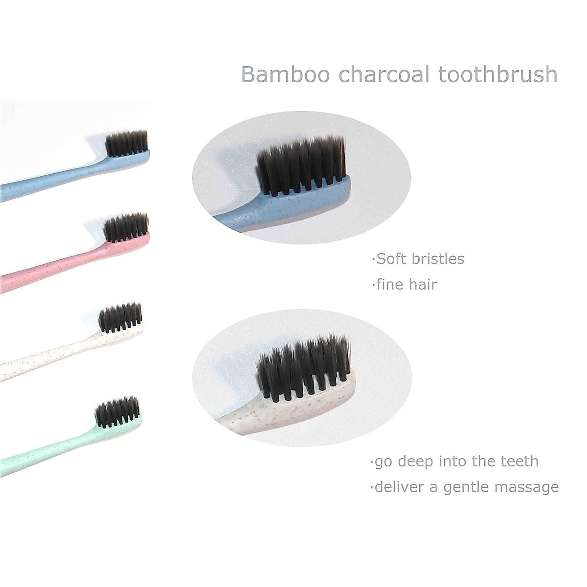 TeenFighter 10Pcs Family Pack Eco-Friendly Small Head Wheat Straw Toothbrush, Bamboo Charcoal Soft Bristles Toothbrush for Kids and Adults, Toothbrushes for Sensitive Gums and Teeth, Travel Carry