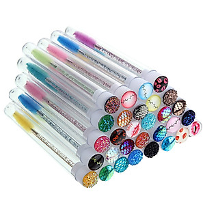 30 Sets Disposable Mascara Wands Set, Includes 30 Crystal Eyelash Brush Eyebrow Applicator Makeup Tool and 30 Reusable Diamond Eyelash Tube for Women Girls (Assorted Patterns)
