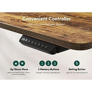 FEZIBO 55" Electric Standing Desk with Shelves, 55 x 24 Inch Sit Stand Rising Desk with Monitor Stand and Storage, Ergonomic Home Office Computer Desk, Rustic