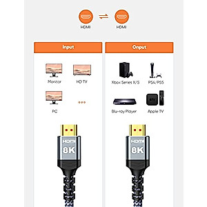 8K HDMI Cable 2.1 2-Pack 6.6FT, Highwings Slim 48Gbps High Speed HDMI Braided Cord-4K@120Hz 144Hz 8K@60Hz, HDCP 2.2&2.3, Dynamic HDR,eARC,DTS:X,RTX 3090,Dolby Compatible with Roku TV/HDTV/PS5/Blu-ray