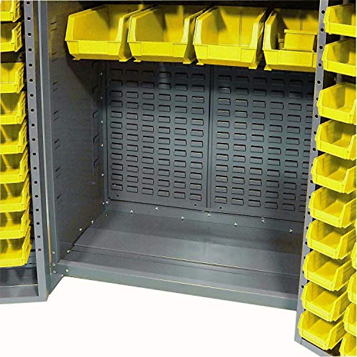 Global Industrial Bin Cabinet with 132 Yellow Bins, 38x24x72, Assembled