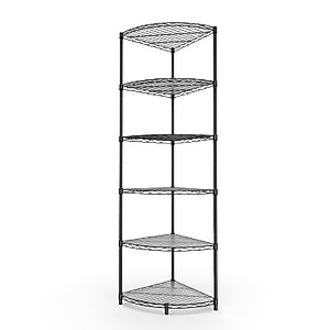 Adjustable 6-Tier Corner Wire Shelving Unit with Waterproof Liners, Heavy Duty 420 lbs Total Capacity - Ideal for Kitchen, Garage, and Office Storage - Rust Resistant and NSF Certified - Black