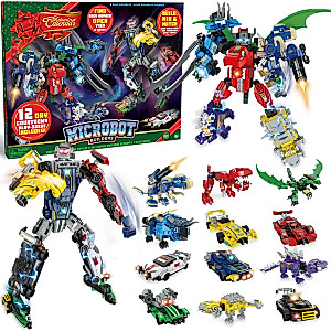 JOYIN 12 Days Christmas Advent Calendar with Cars Building Blocks 2023 Countdown Calendar with Robot Building Bricks 6-in-1 Toy Dinosaur Toy for Boys Kids Party Favors, Classroom Prizes, Xmas Gift