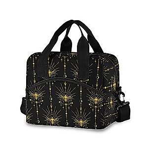 Lunch Bag Cooler Tote Bag Thermal insulated large Bee Moon Sun Star for student travel School Work Portable Pocket Adjustable Shoulder Strap
