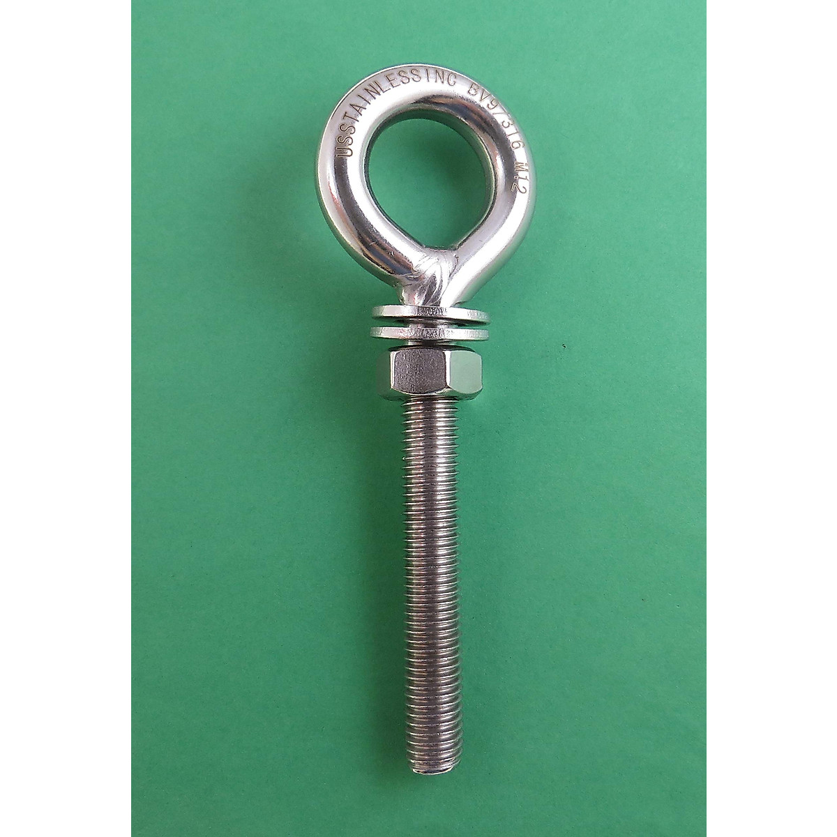US Stainless 2 Pieces Stainless Steel 316 M12 Eye Bolt 12mm x 80mm (1/2" x 3 3/16") Marine Grade Pitch of 1.75