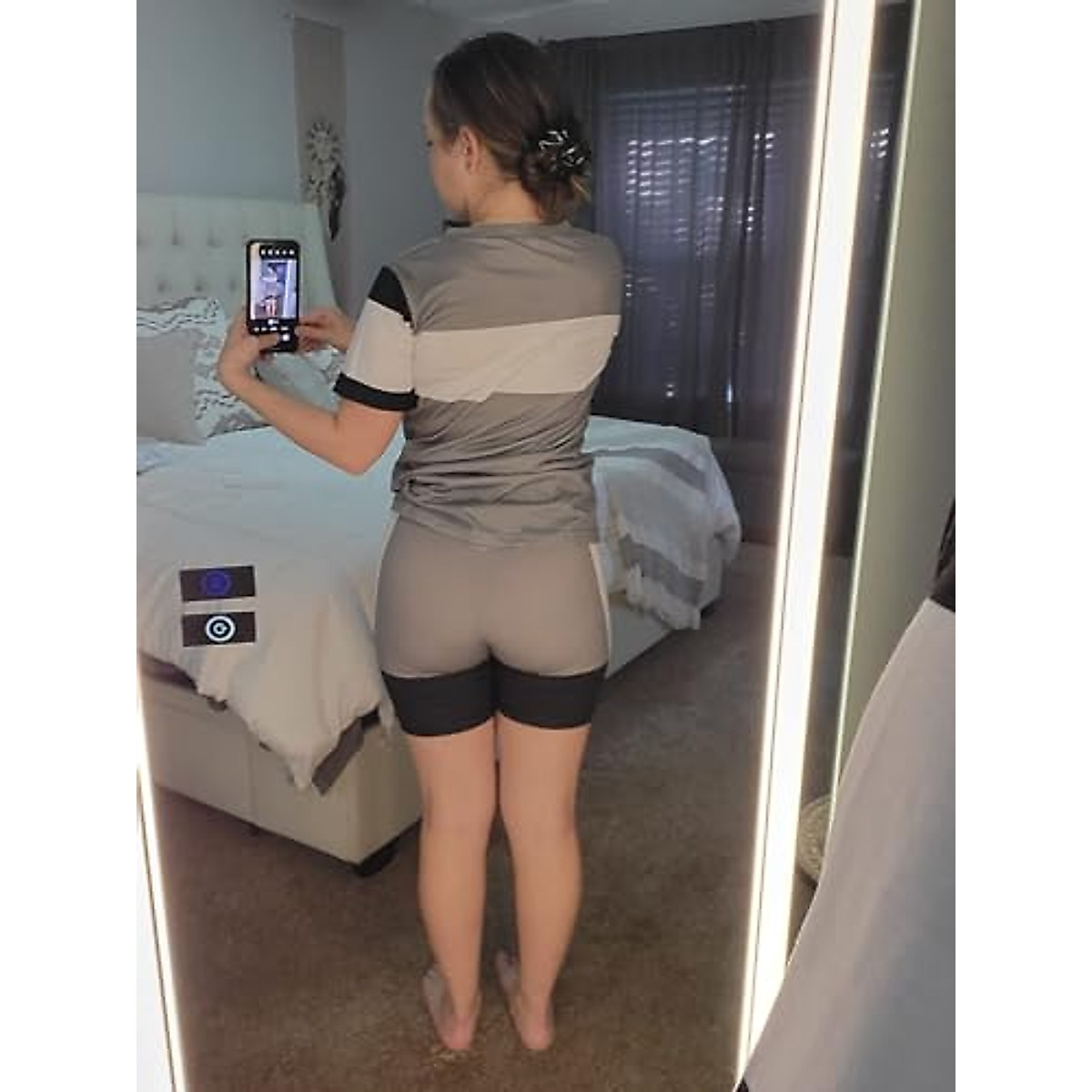 TOPONSKY Woman Outfits Sets Biker Shorts Set 2 Piece For Women Short Two Womens Gray,M