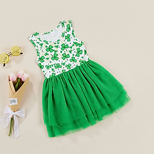 fyclemt Toddler Baby Girls St.Patrick´s Day Outfit Ruffle Short Sleeve Tutu Dress Clover Tulle Skirt Princess Sundress Clothes Set (Clover Print, 2-3T)
