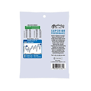 Martin Authentic Acoustic Guitar Strings, Superior Performance Extra Light 10-47, 80/20 Bronze, 12 strings