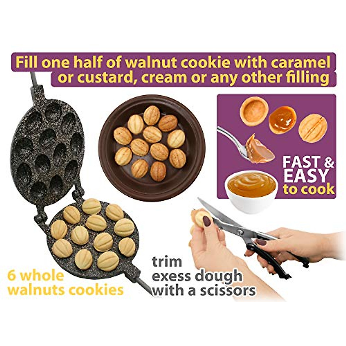 Walnut Cookie Maker 12 halves non-stick coating granite stone Cookies Pastry