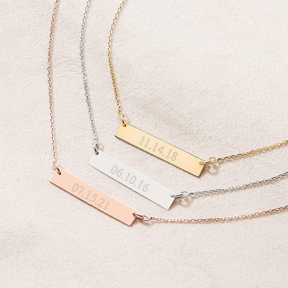 Women's Custom Engraved Sterling Silver Date Necklace - Personalized Necklace for Her - Gift for Wife - Couples Necklace - Wedding Date Necklace - Name Bar Necklace - Gifts for Mom